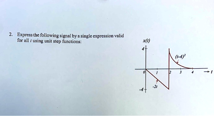 Express the following signal by a single expression valid for all t using unit step functions: x(t)