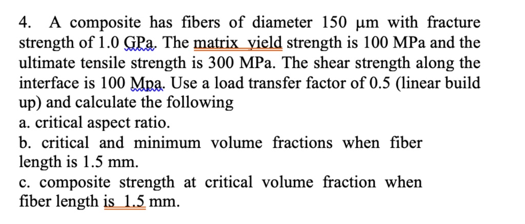 4. A composite has fibers of diameter 150 µm with fracture strength of ...