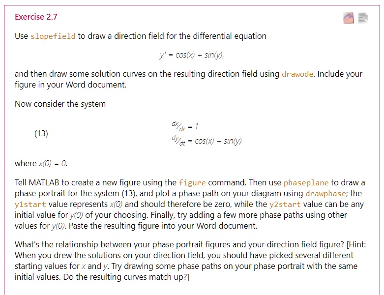 exercise 27 use slopefield to draw a direction field for the ...