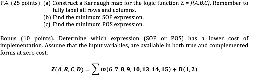 Solved P4 25 Points A Construct A Karnaugh Map For The Logic Function Z Fabc 7907