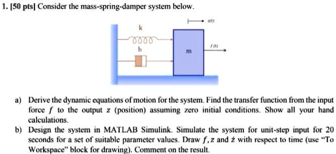 1. [50 pts] Consider the mass-spring-damper system below. (1) k 0000 10 ...