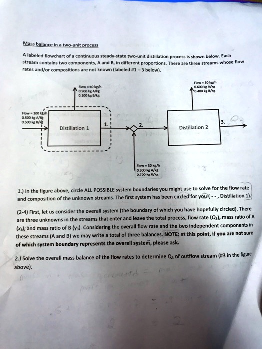 SOLVED: Mass balance in a two-unit process A labeled flowchart of a continuous steady-state two ...