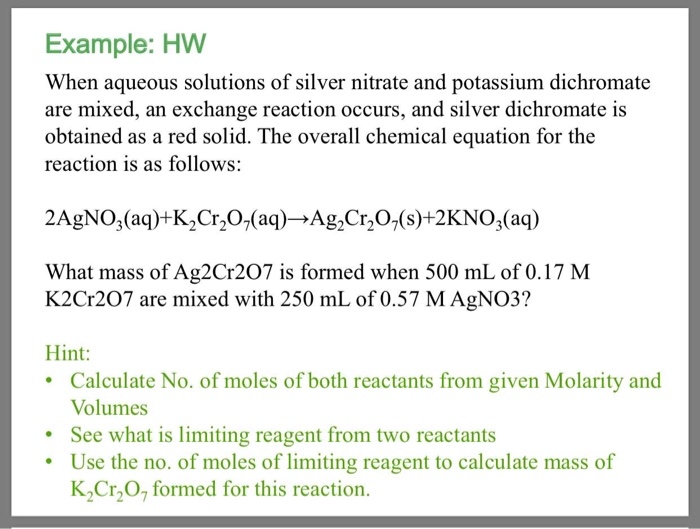 example hw when aqueous solutions of silver nitrate and potassium ...