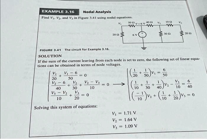 SOLVED: Texts: How We Got V1, V2, V3 EXAMPLE 3.16 Nodal Analysis: Find Vi, V, and Vin Figure 3. ...