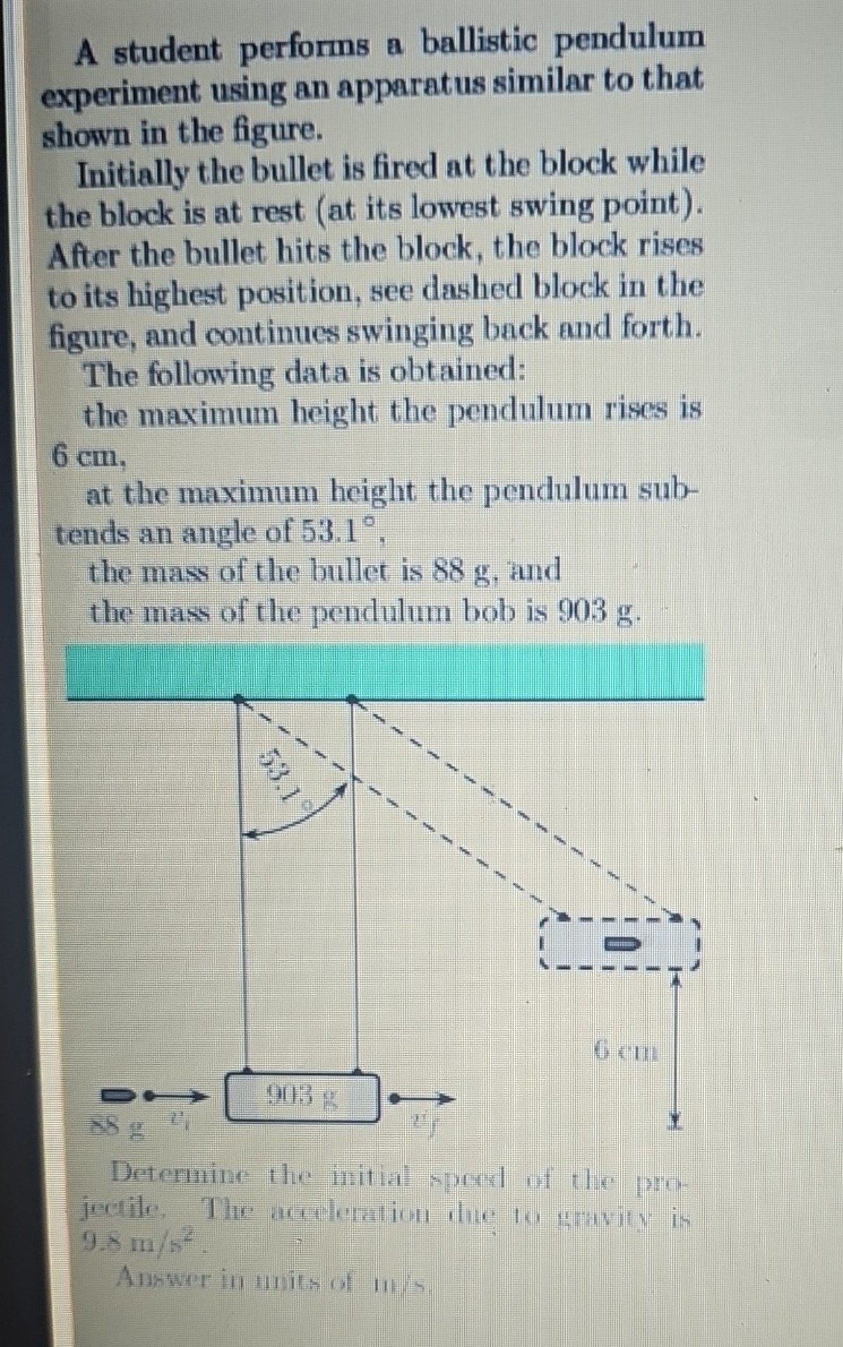 A student performs a ballistic pendulum experiment using an apparatus ...