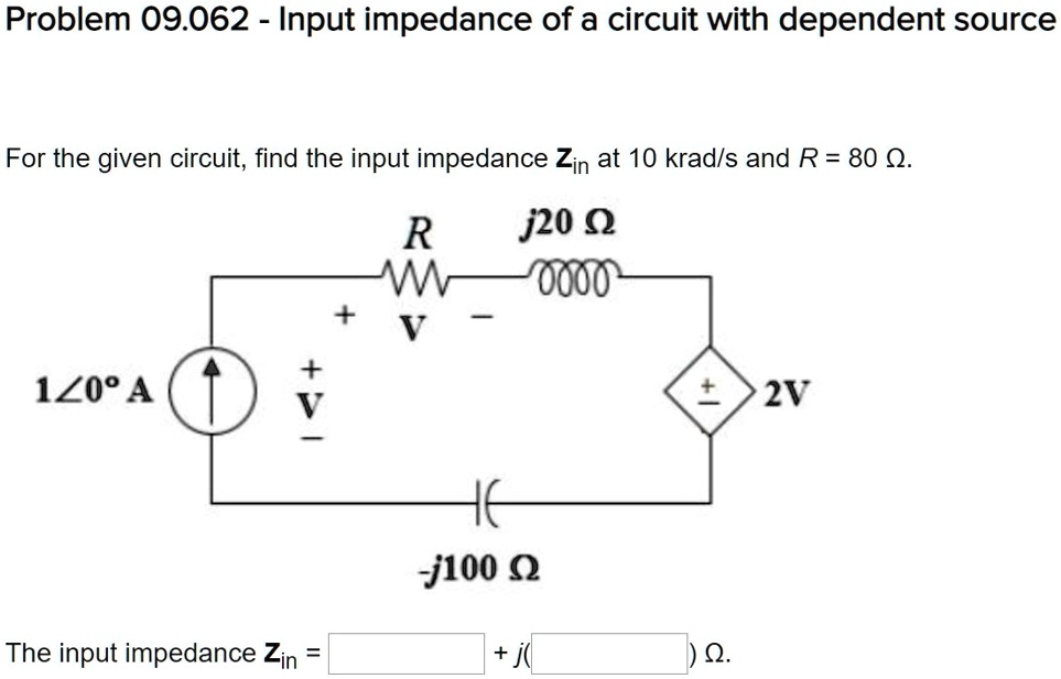 SOLVED: Problem 09.062 - Input impedance of a circuit with dependent source For the given ...