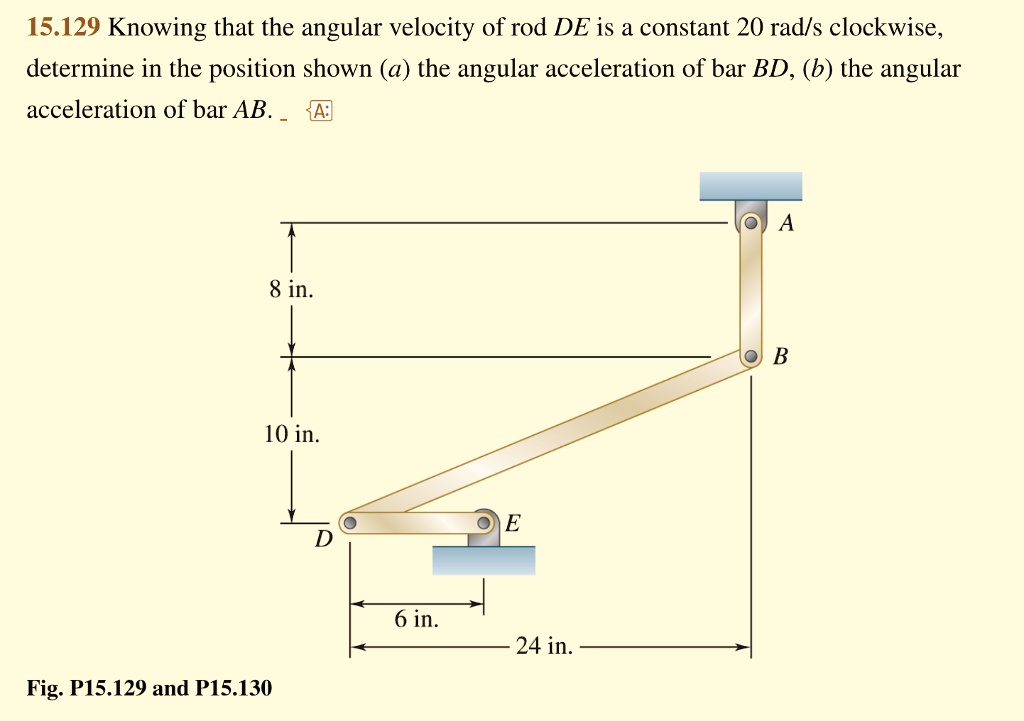15 129 Knowing That The Angular Velocity Of Rod De Is A Constant 20 Rad S Clockwise Determine