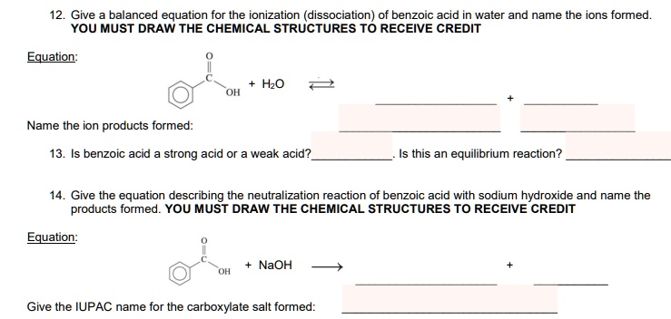 SOLVED: 12. Give the balanced equation for the ionization (dissociation ...