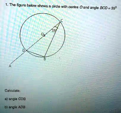 SOLVED: The figure below shows a circle with centre O and angle BCD = 350. Calculate: a) angle ...