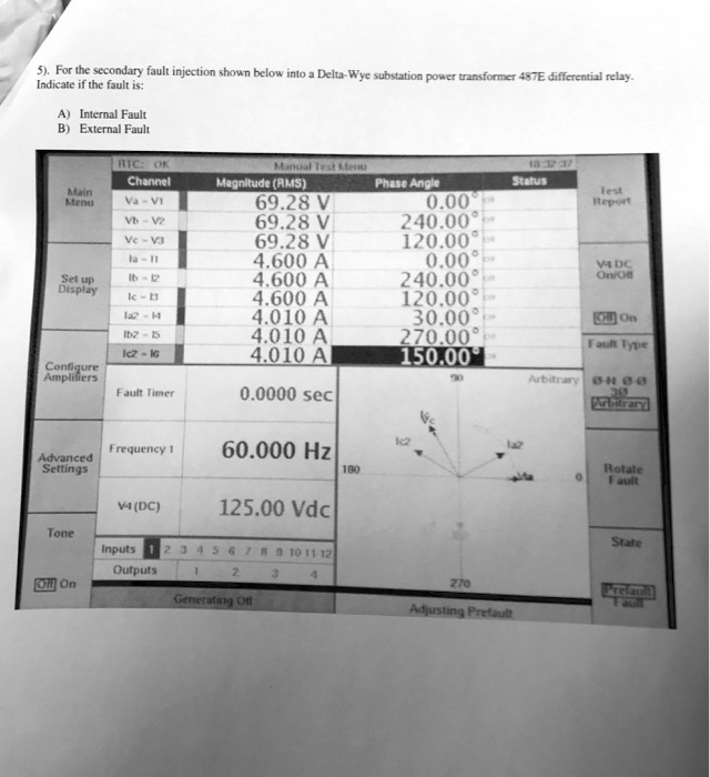 Solved 5 For The Secondary Fault Injection Shown Below Into A Delta Wye Substation Power