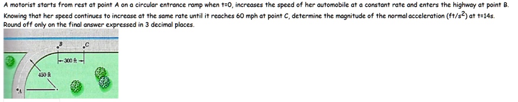 motorist starts from rest at point circular entrance ramp when to ...