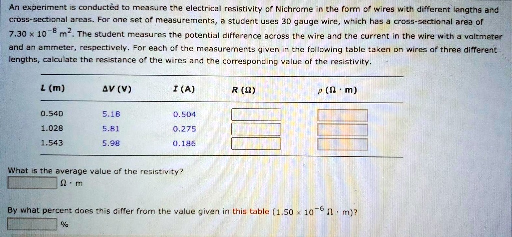 an experiment is conducted to measure the electrical resistivity of ...