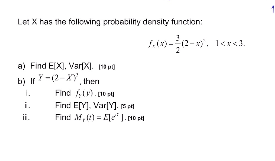 SOLVED:Let Xhas the following probability density function: fx(x) -Zo2 ...