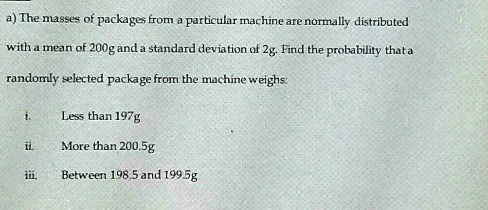SOLVED: The masses of packages from a particular machine are normally ...