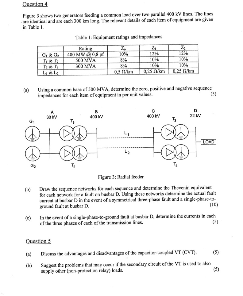 Question 4 Figure 3 shows two generators feeding a common load over two ...