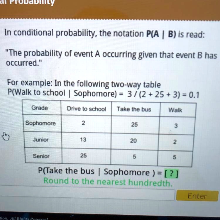 SOLVED: 'In conditional probability, the notation P( AB) is read: "The ...