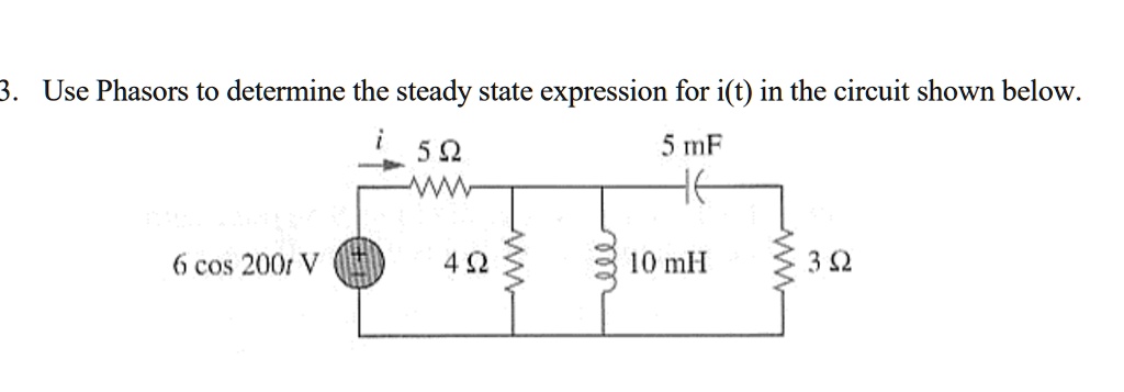3. Use Phasors to determine the steady state expression for i(t) in the circuit shown below. i 5 ...