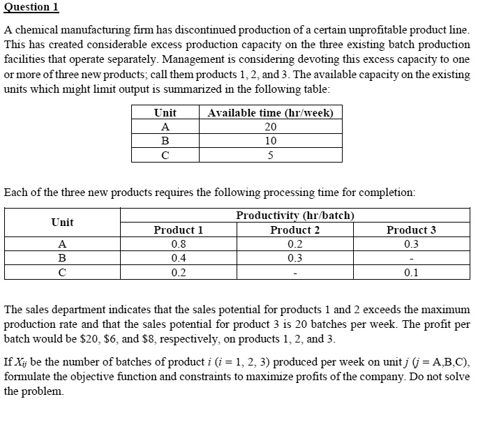 Question 1 A chemical manufacturing firm has discontinued production of a certain unprofitable ...