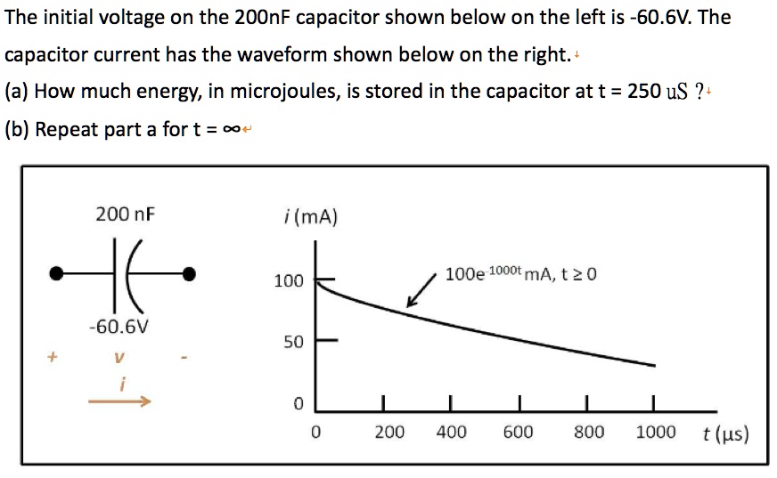 The initial voltage on the 200nF capacitor shown below on the left is ...