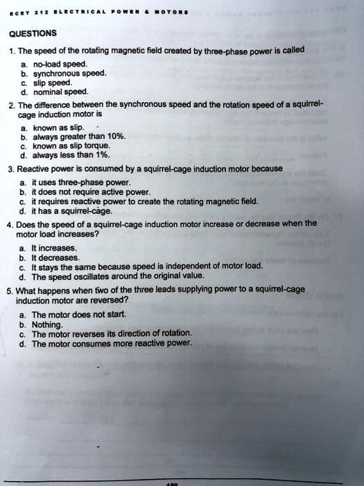 SOLVED: QUESTIONS 1. The speed of the rotafing magnetic field created ...