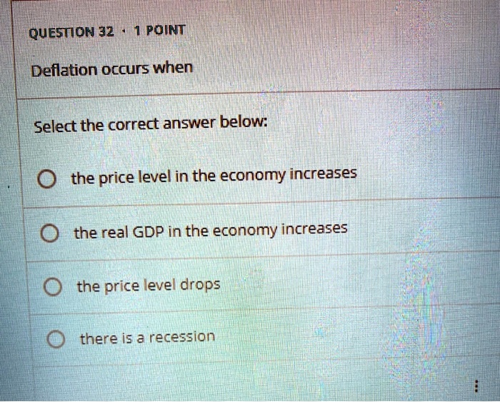 SOLVED: Deflation occurs when Select the correct answer below the price level in the economy ...