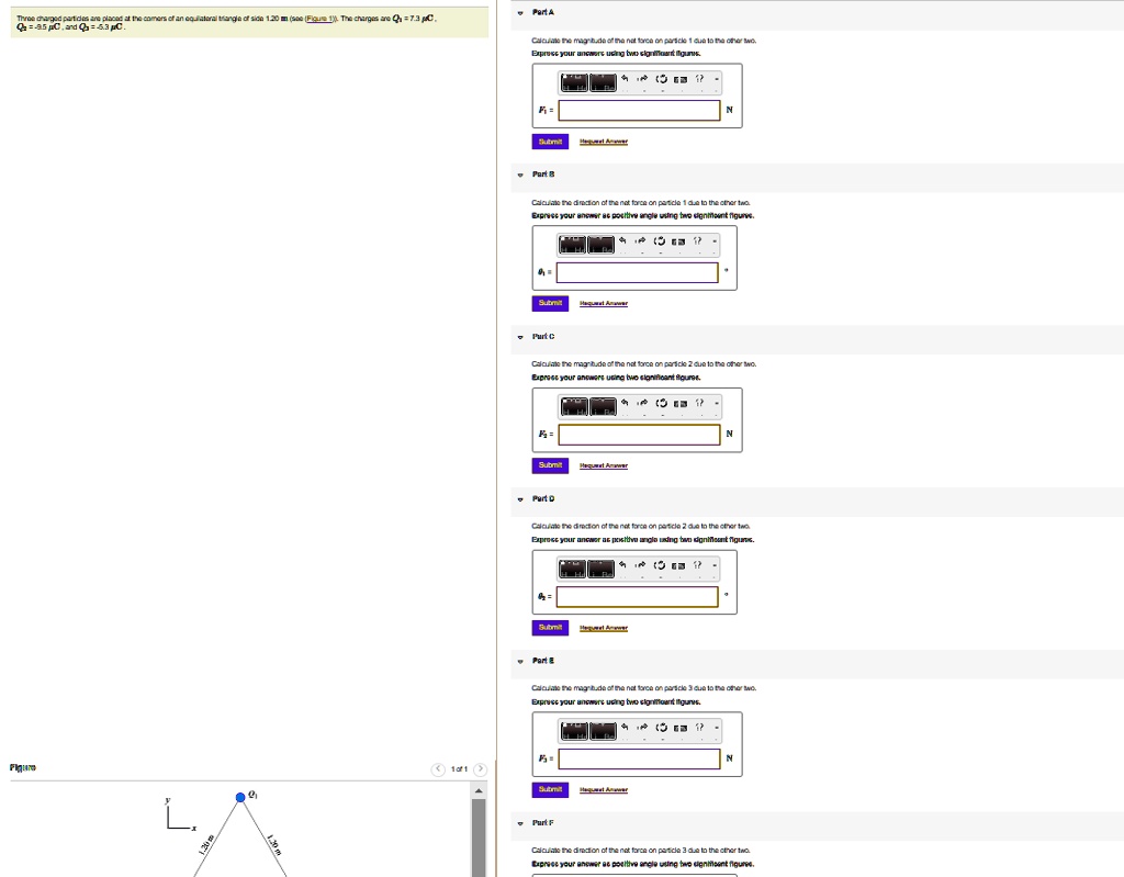 three charged particles are placed at the corners of an equilateral ...