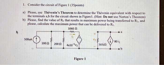 SOLVED: Texts: 1. Consider the circuit of Figure 1 (35 points) a. Please use Thevenin's Theorem ...