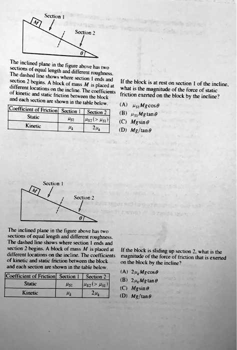 SOLVED: Help solve all Section I Section OT The inclined plane in the figure above has two ...