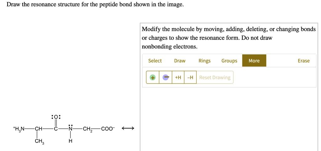 draw the resonance structure for the peptide bond shown in the image modify the molecule by ...