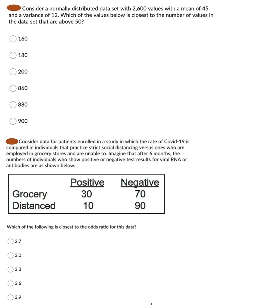 consider a normally distributed data set with 2600 values with a mean of 45 and a variance of 12 ...