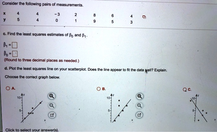 SOLVED: Consider the following pairs of measurements. Find the least ...