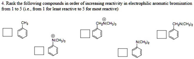 [GET ANSWER] rank the following compounds in order of increasing reactivity in electrophilic ...