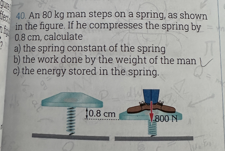 SOLVED: 40. An 80 kg man steps on a spring, as shown in the figure. If ...