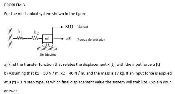 PROBLEM 3 For the mechanical system shown in the figure: x(t) (Salida ...