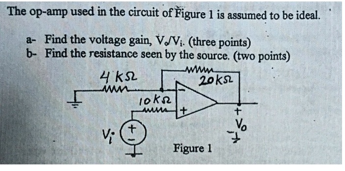 SOLVED: The op-amp used in the circuit of Figure 1 is assumed to be ideal. a-Find the voltage ...