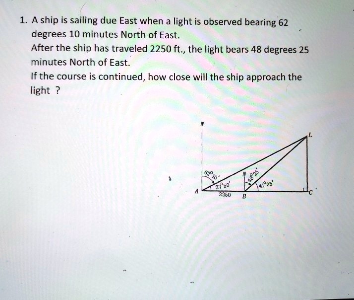 1 a ship is sailing due east when a light is observed bearing 62 ...