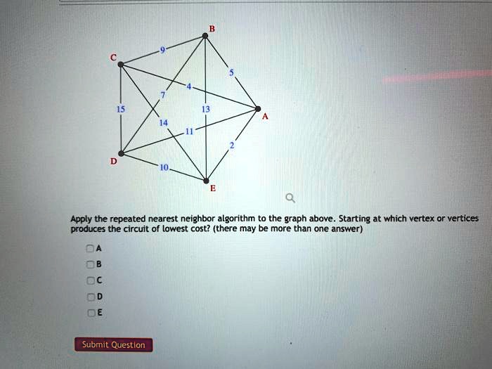 SOLVED: Apply the repeated nearest neighbor algorithm to the graph ... SOLVED: Apply the repeated nearest neighbor algorithm to the graph ...