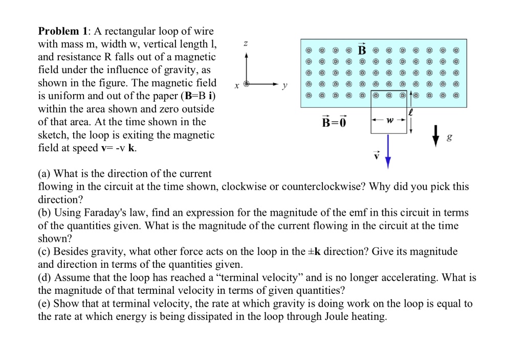 Problem 1: A rectangular loop of wire with mass m, width w, vertical length l, and resistance R ...