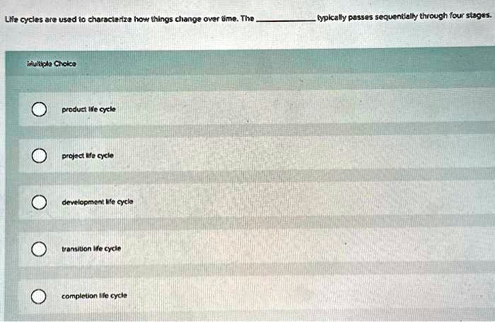 SOLVED: Text: Life cycles are used to characterize how things change over time. The Multiple ...