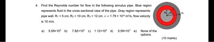 SOLVED: Find the Reynolds number for flow in the following annulus pipe. The blue region ...