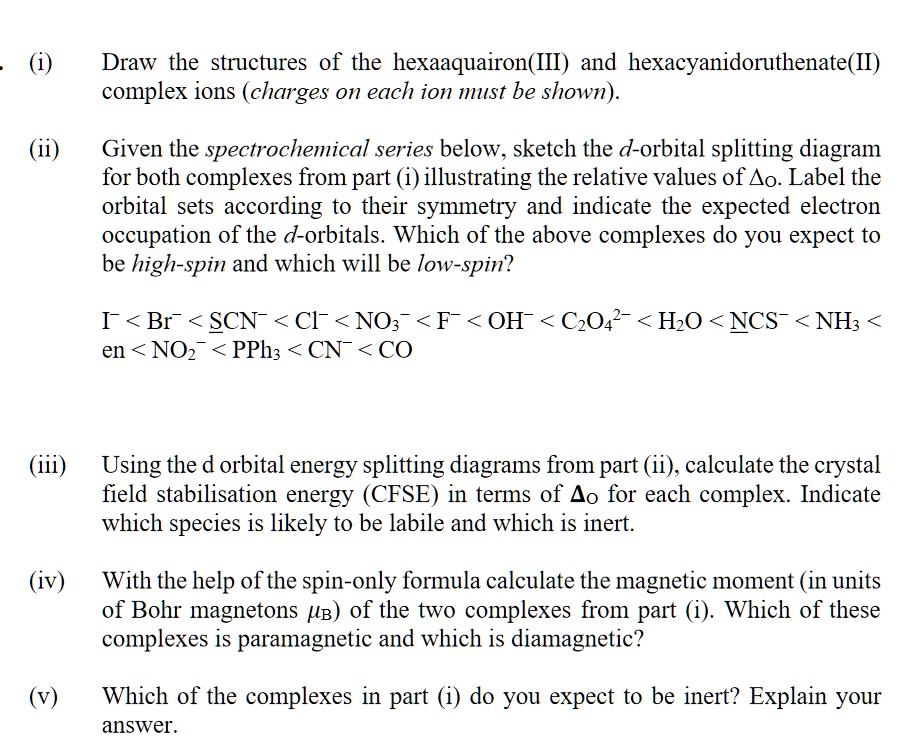 SOLVED:(1) Draw the structures of the hexaaquairon(III) and ...