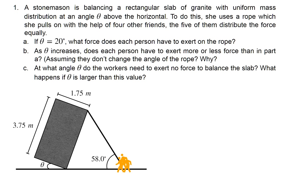 SOLVED:stonemason is balancing rectangular slab of granite with uniform ...
