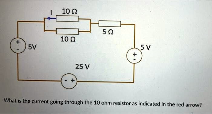 SOLVED: 10 5 10 5V V 25V What is the current going through the 10 ohm ...