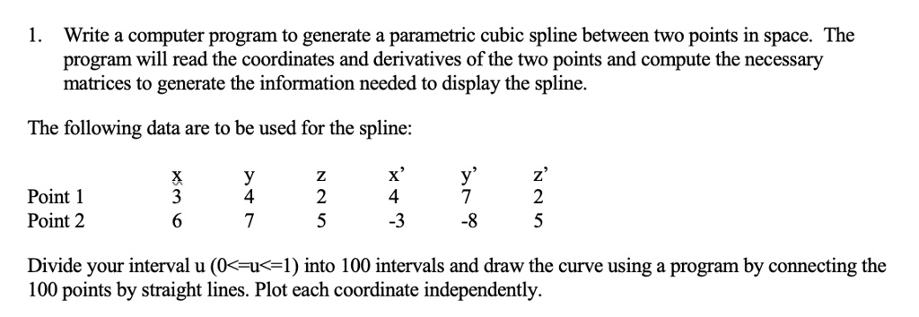 Solved Write A Computer Program To Generate A Parametric Cubic Spline 9241