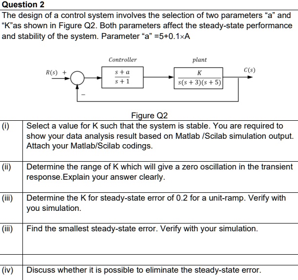 SOLVED: Texts: Let A = 2 Question 2: The design of a control system involves the selection of ...