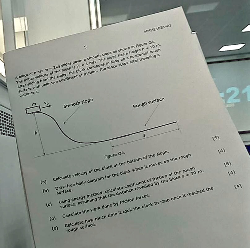 SOLVED: Texts: MMME1031-R1 A block of mass m = 2 kg slides down a ...