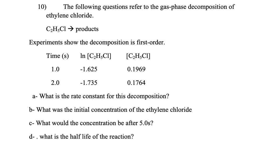 SOLVED:10) The following questions refer to the gas-phase decomposition ...