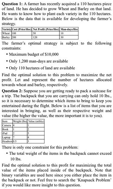 implement two optimization models using python and gurobi question 1a ...