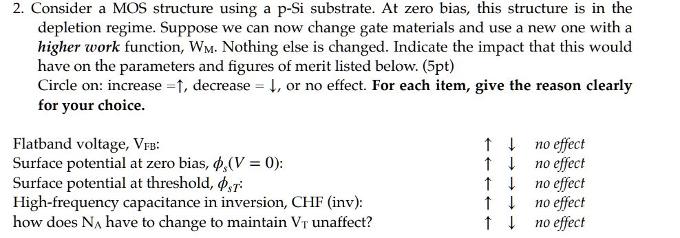 SOLVED: Consider a MOS structure using a p-Si substrate. At zero bias, this structure is in the ...