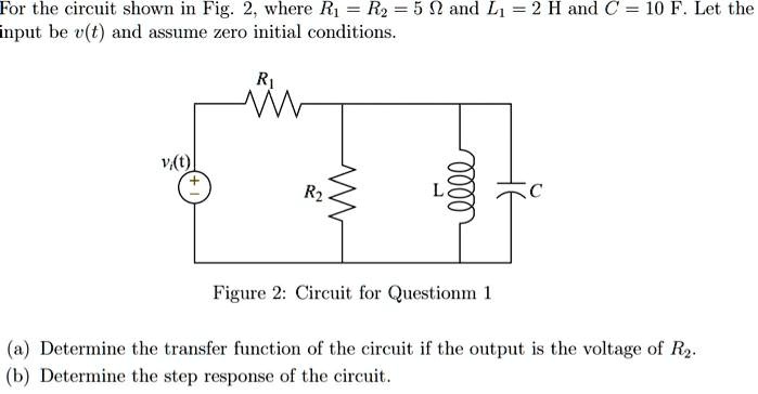 For the circuit shown in Fig. 2, where R1 = R2 = 5 Ω and L1 = 2 H and C = 10 F. Let the input be ...
